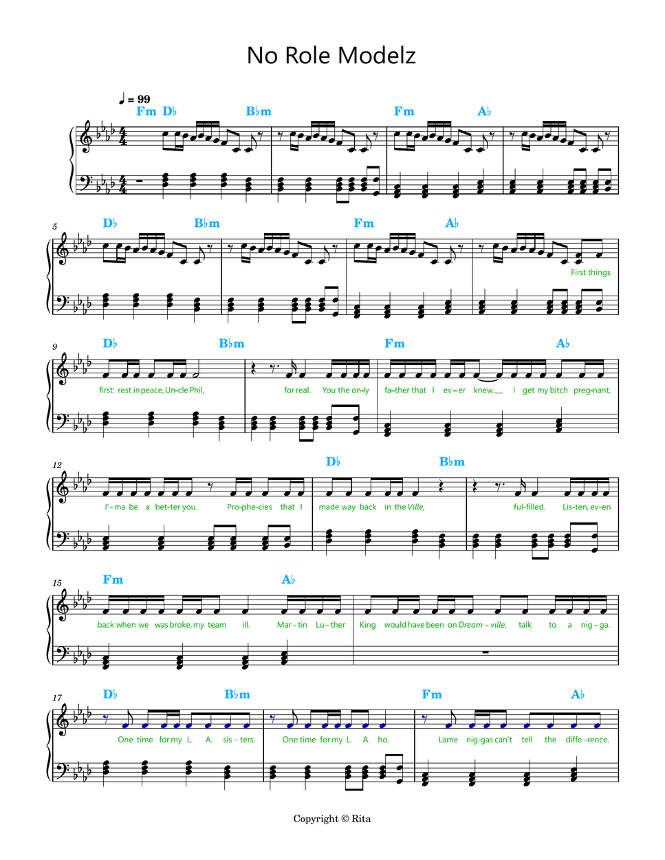 J. Cole - No Role Modelz (lyrics) Sheet Music by Rita B