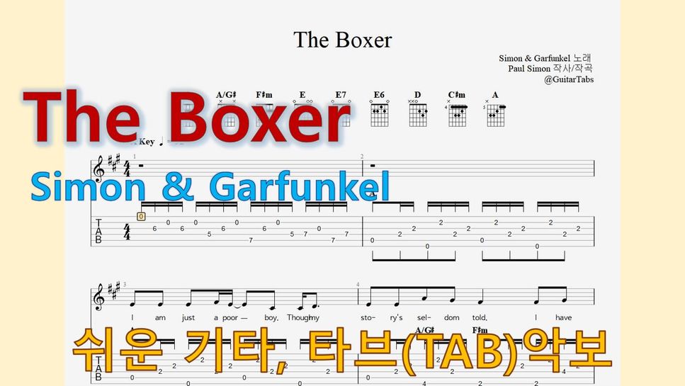 Simon & Garfunkel - The Boxer (A Key / Easy TAB / Lyrics) Bản nhạc by ...