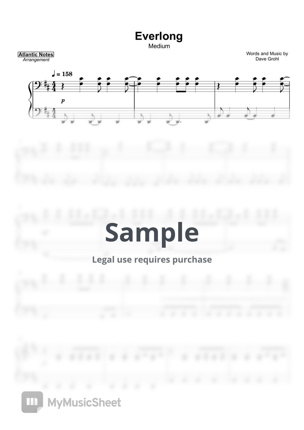 Foo Fighters - Everlong Sheets by Atlantic Notes