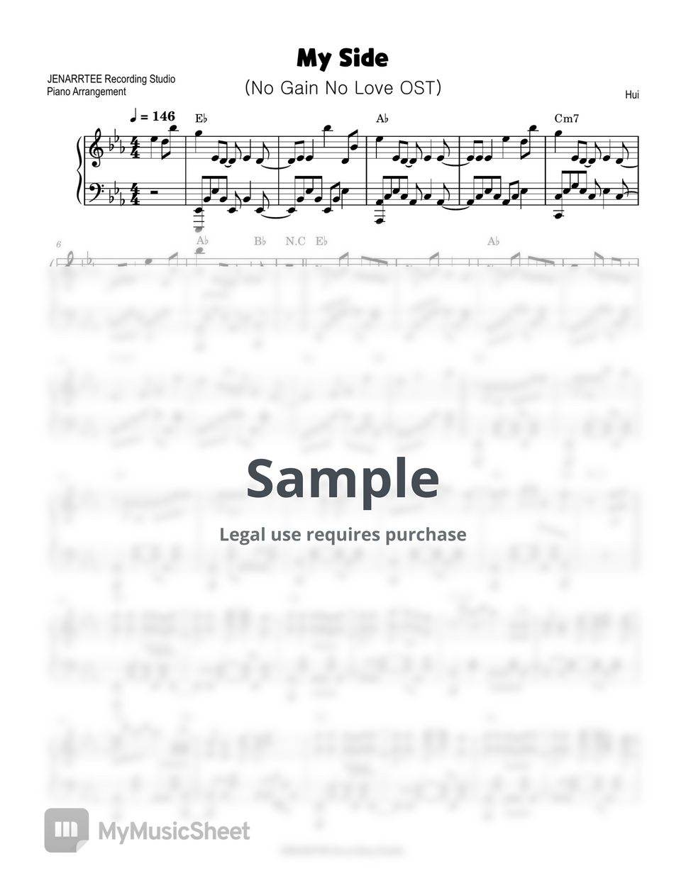 Hui - My Side (No Gain No Love OST) Sheets by JENARRTEE Recording Studio