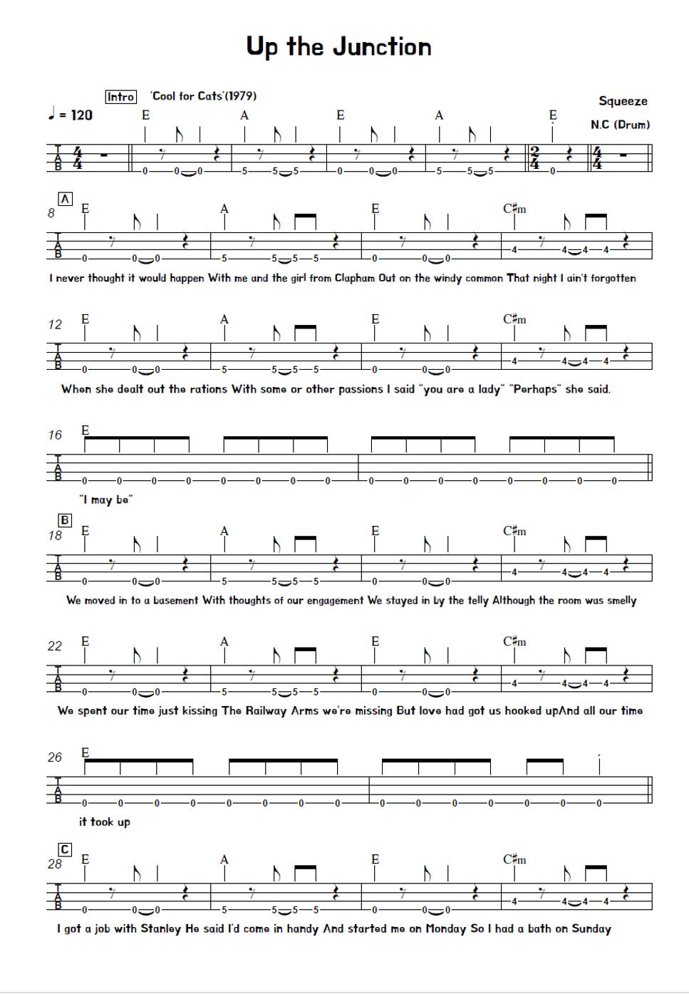 Squeeze - Up the Junction Sheet Music by 김미(Kimme)