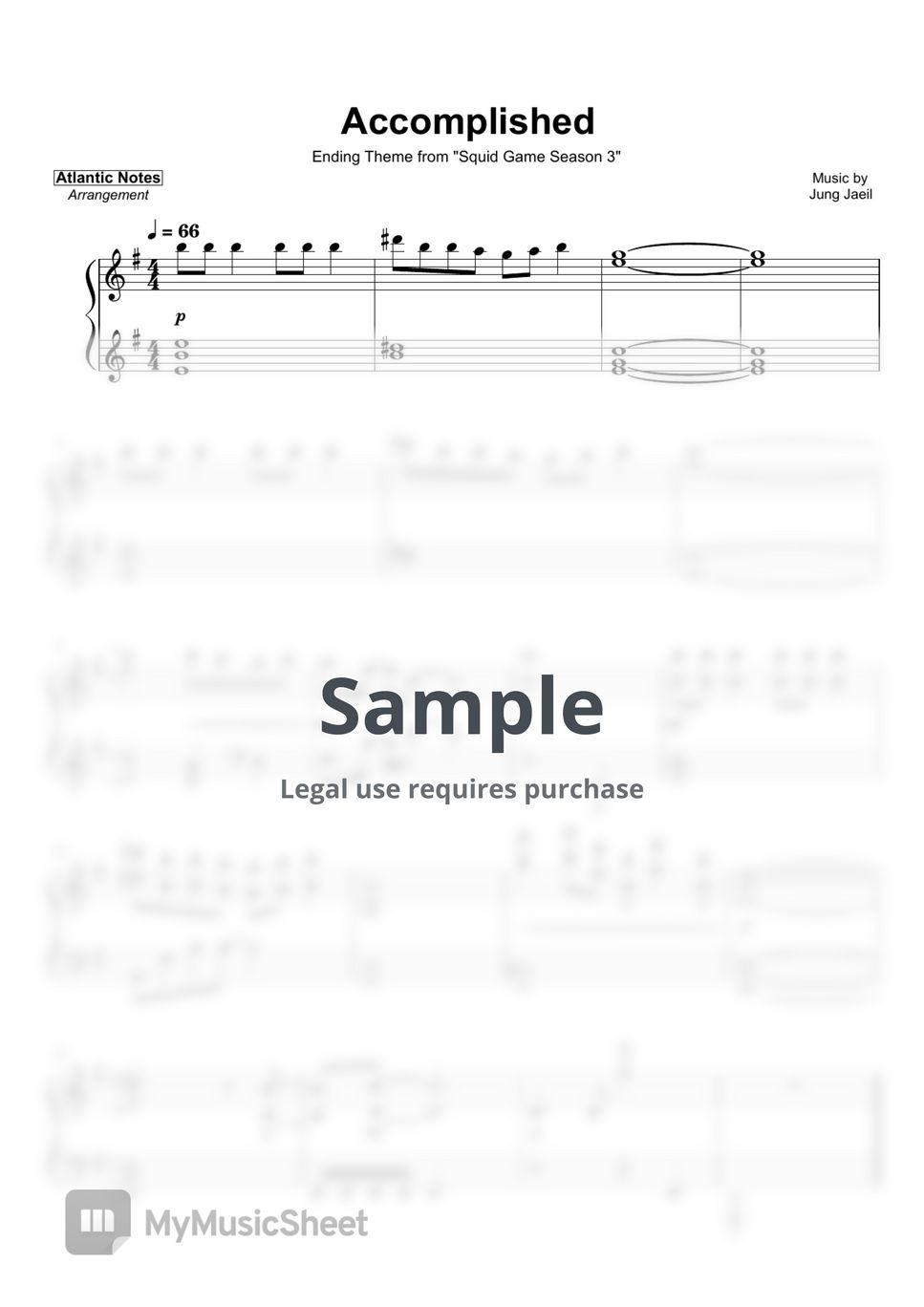 Jung Jaeil - Accomplished (Ending Theme) Sheet Music by Atlantic Notes