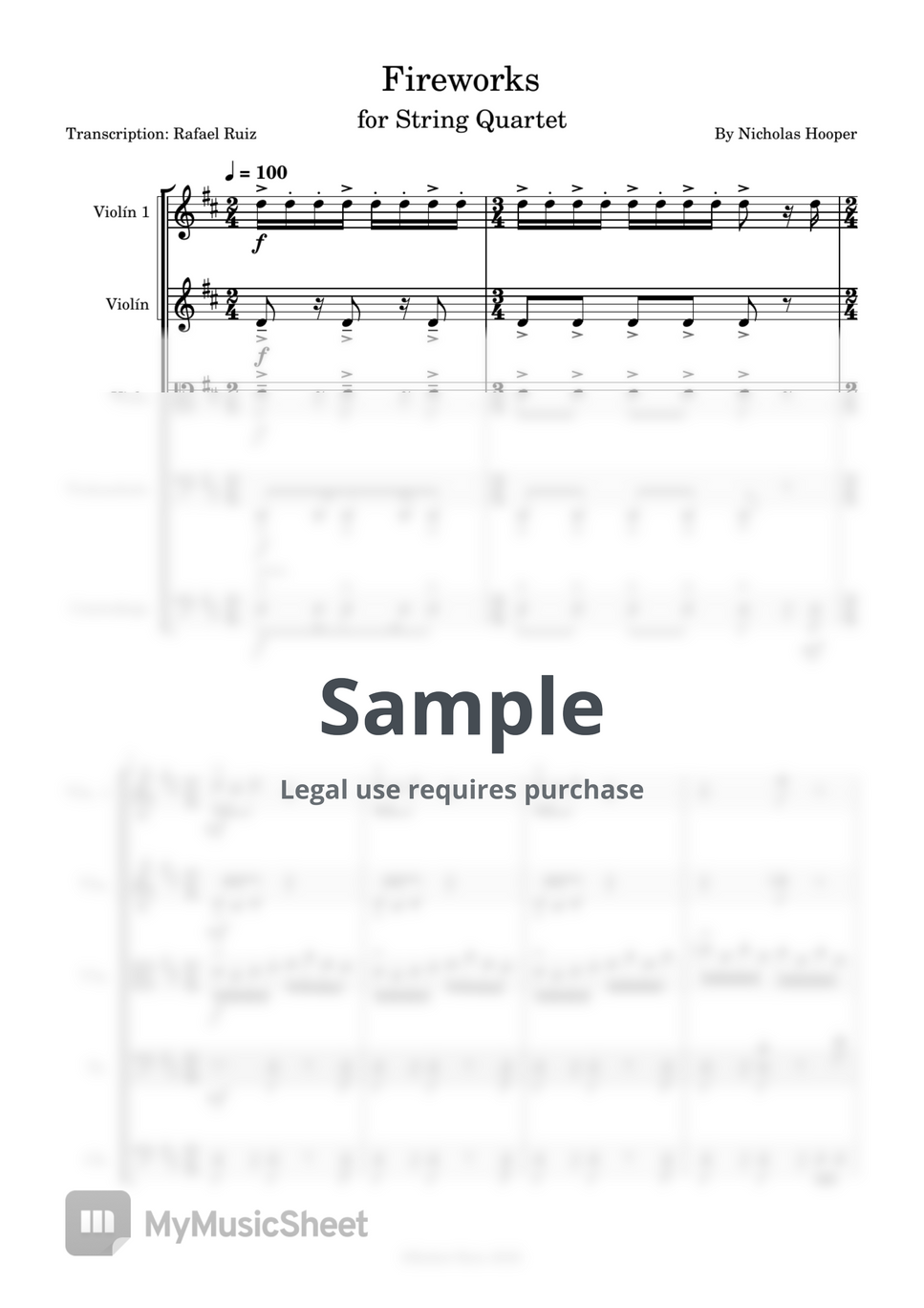 Nicholas Hooper - Fireworks (Adapted for String Quartet) Sheet Music by ...