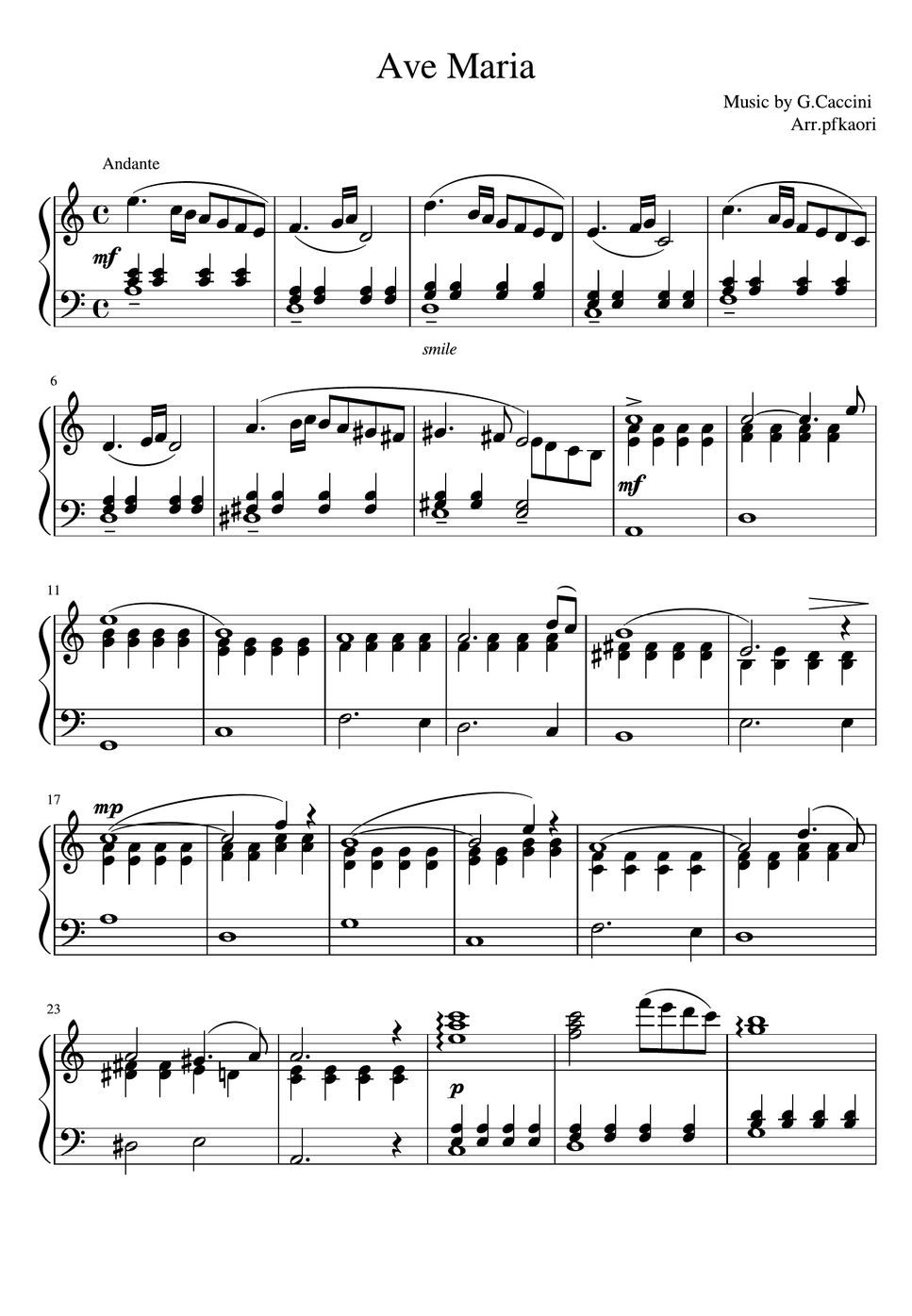 Caccini - Ave maria(Am) (pianosolo/beginner) Sheet by pfkaori