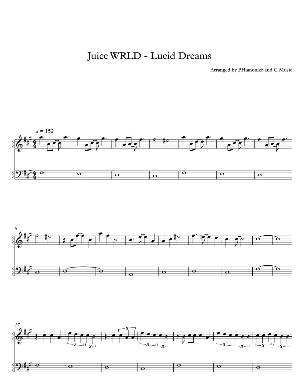 Juice WRLD - Lucid Dreams (Easy Version) Sheet by PHianonize and C Music