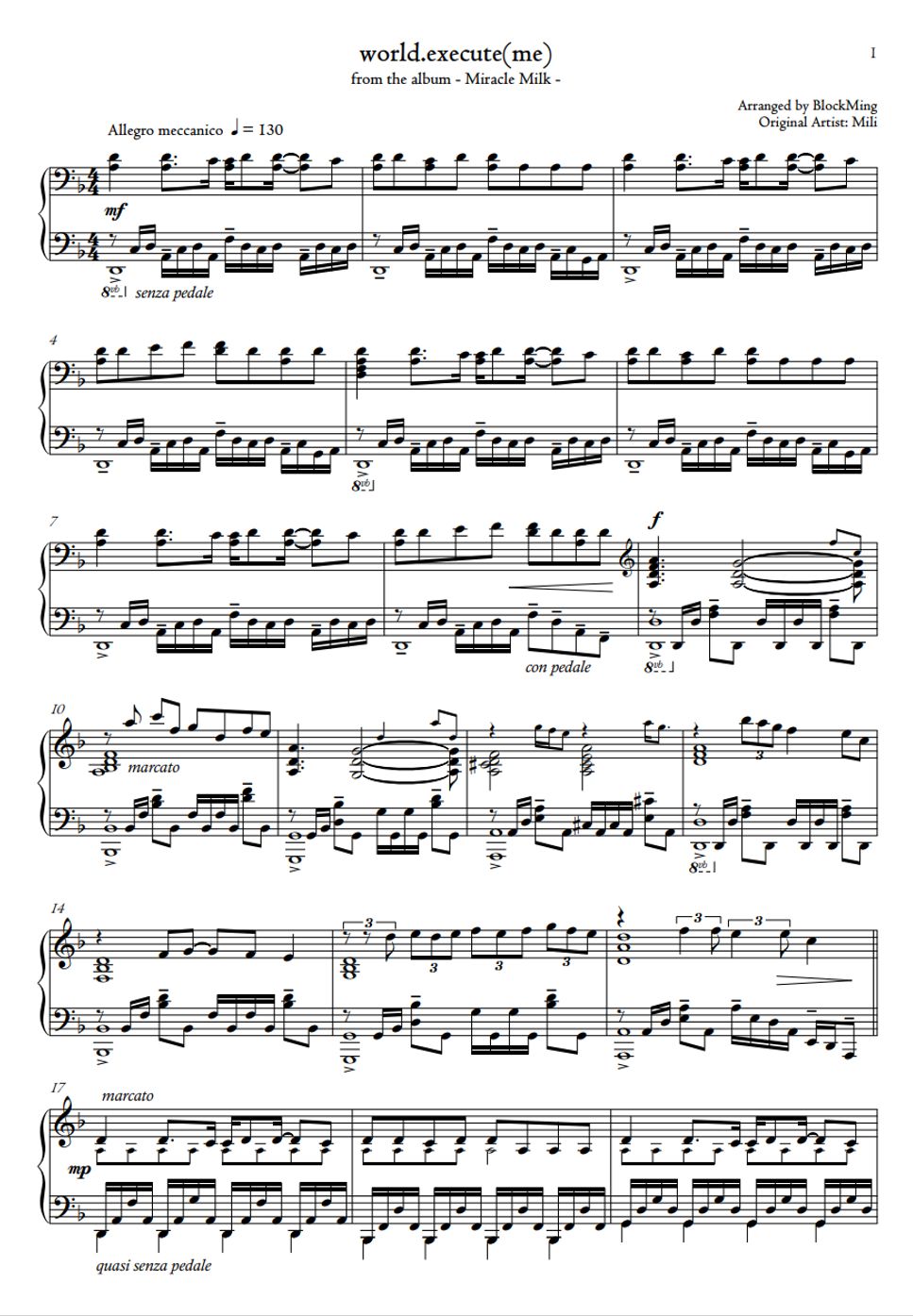 Mili - world.execute(me) (From the album Miracle Milk) Notenblatt by ...