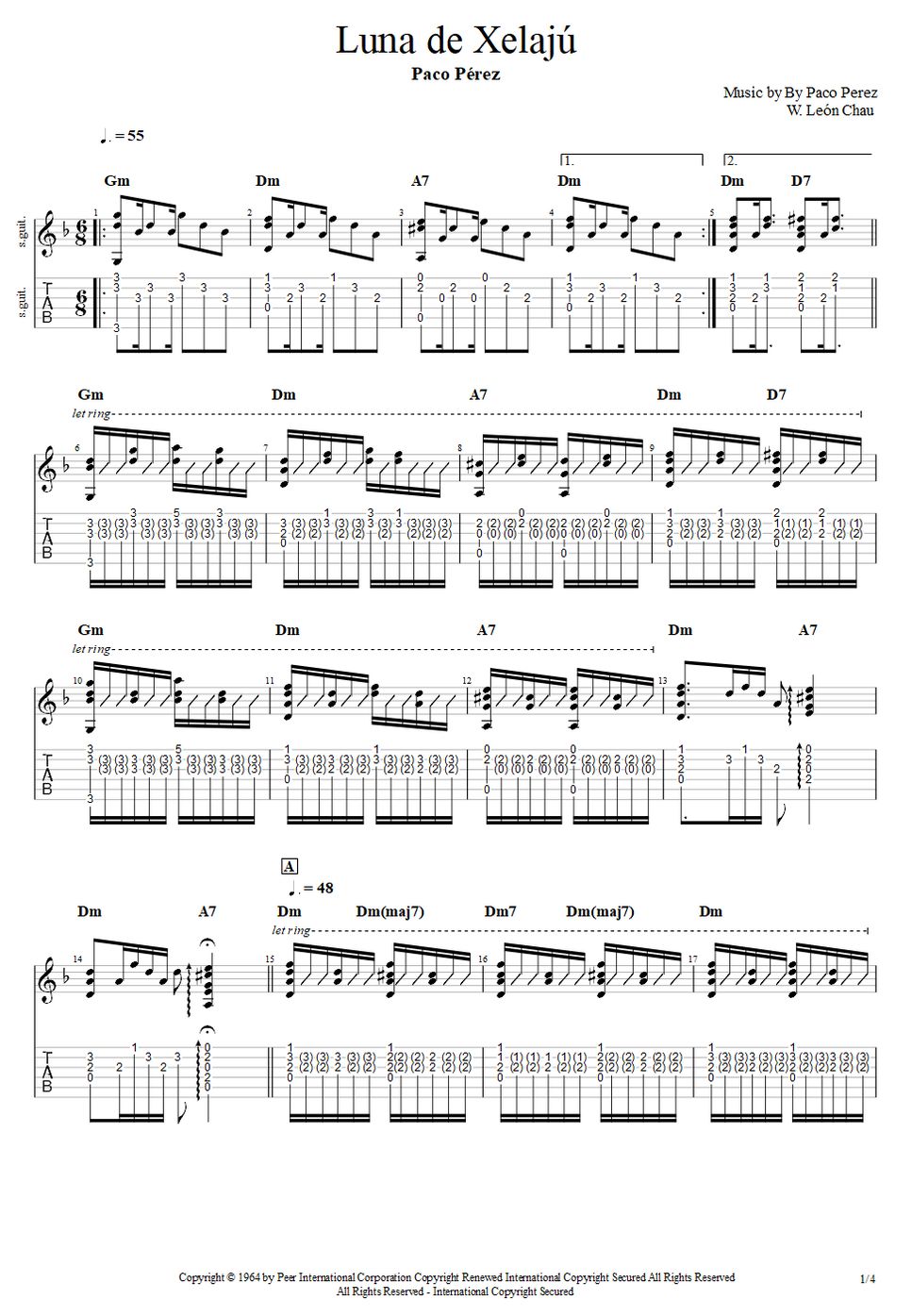Luna de Xelajú (Acompañamiento de Guitarra - Versión Gaby Moreno) 악보 by ...