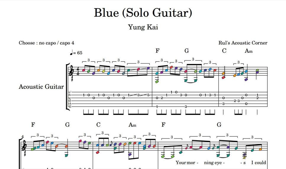 Yung Kai - Blue (Lyrics, chords, tabs, notation for 1 acoustic guitar ...