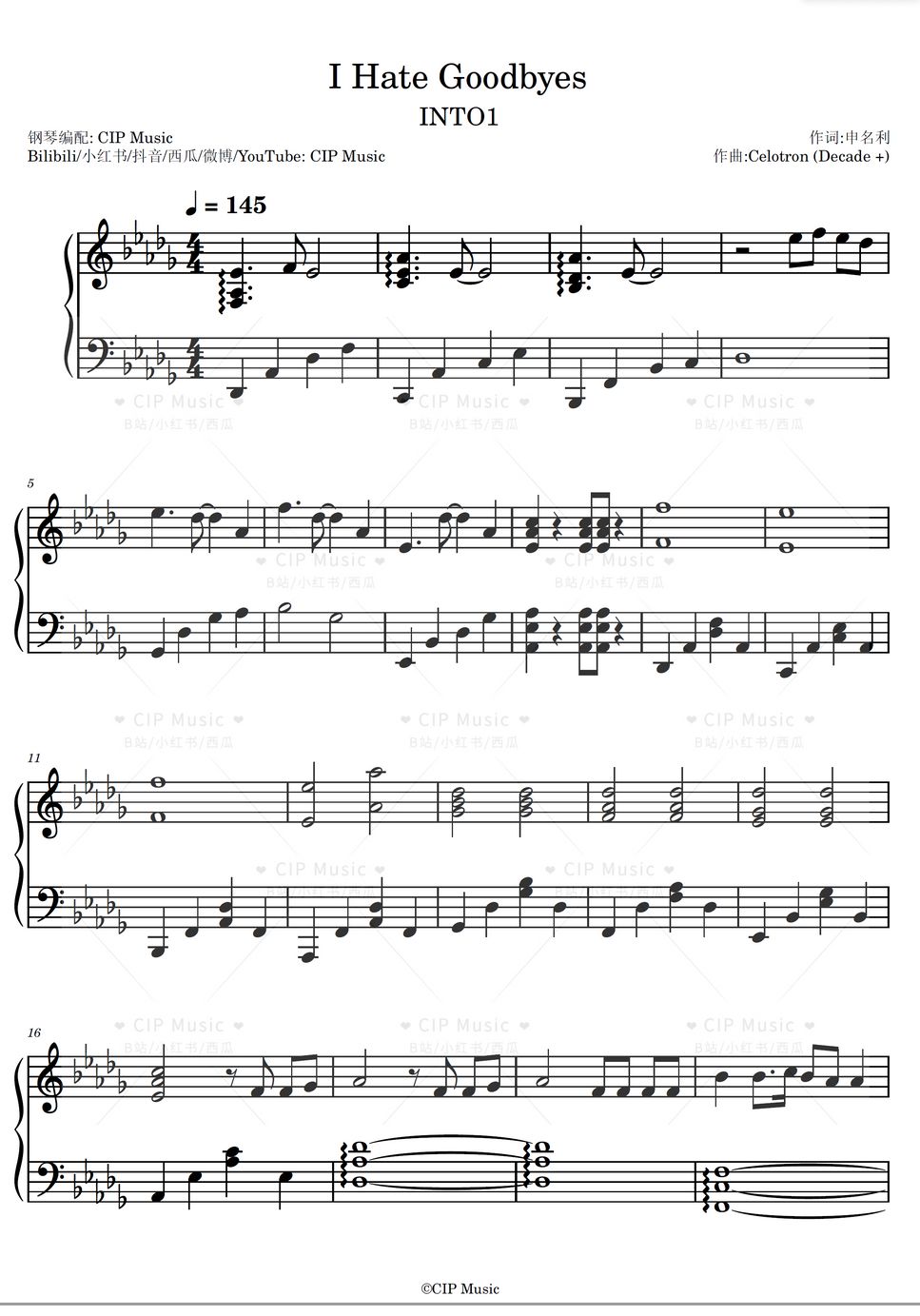 INTO1 - I Hate Goodbyes Sheets by CIP Music