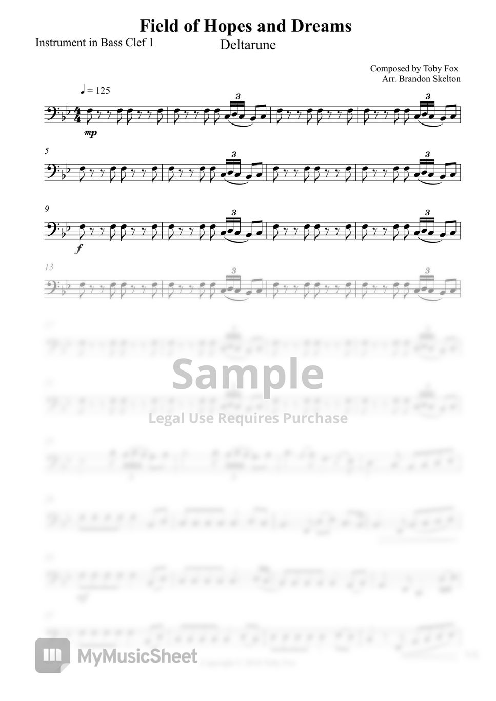 Toby Fox - Deltarune Part 1 - Field of Hopes and Dreams (Parts) Lembar Musik by Brandon Skelton