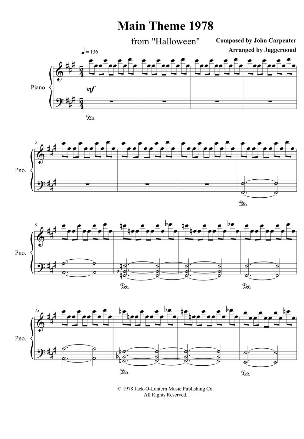 Halloween Theme - Main Title (1978) - John Carpenter Partitura