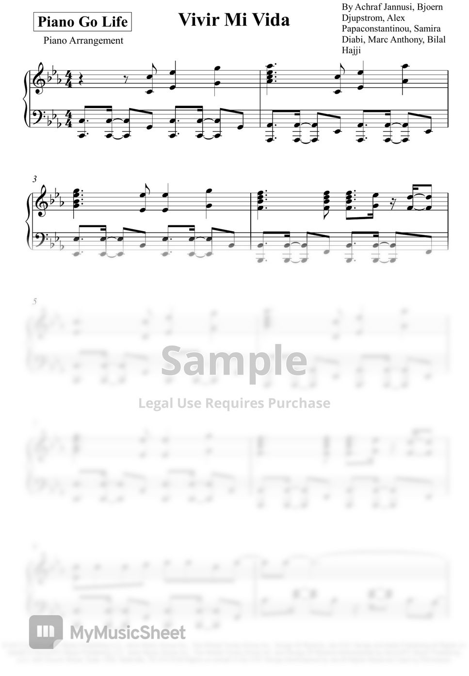 Marc Anthony - Vivir Mi Vida Sheet by Piano Go Life