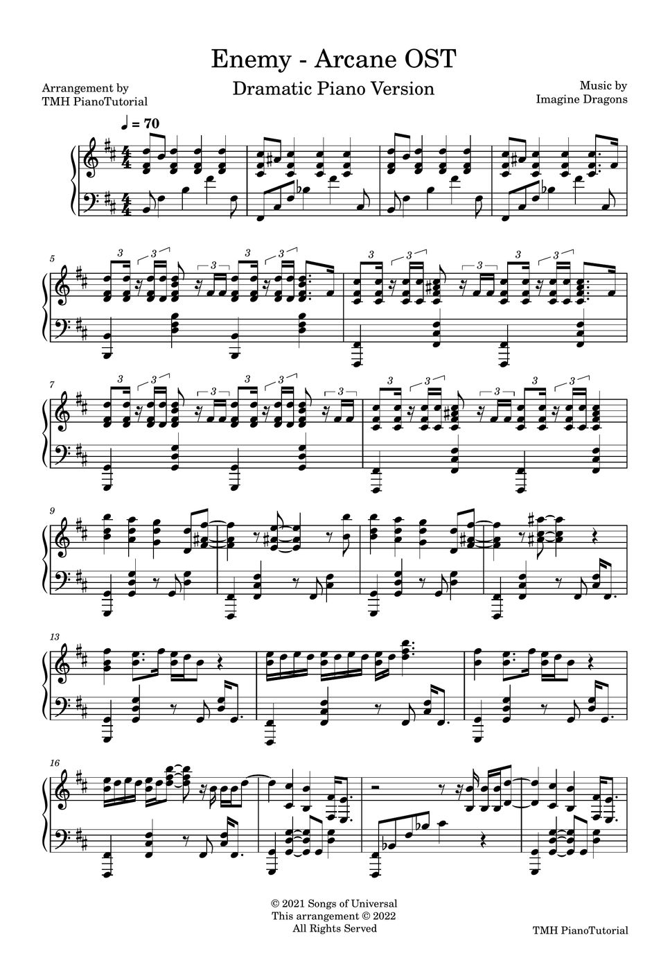 Arcane - Enemy - Imagine Dragons Sheet by TMH PianoTutorial