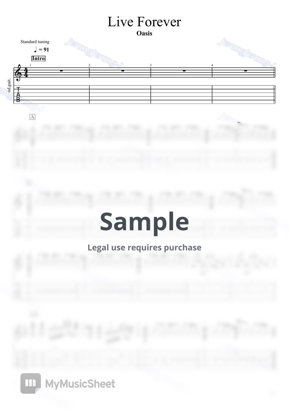 Oasis - Live Forever Tab + 1staff by JWANGJWANG-I