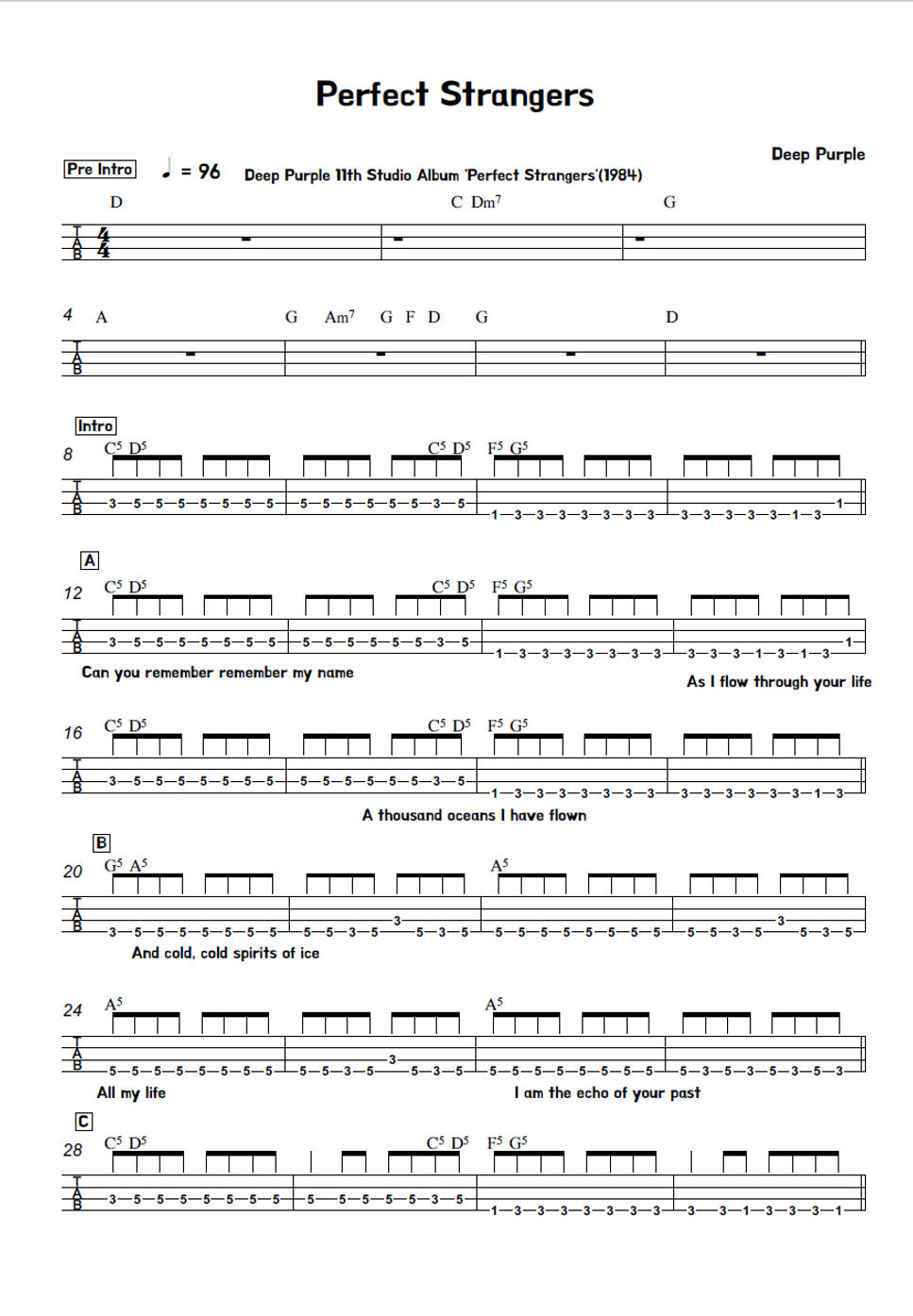 Deep Purple - Perfect Strangers Sheet Music by 김미(Kimme)