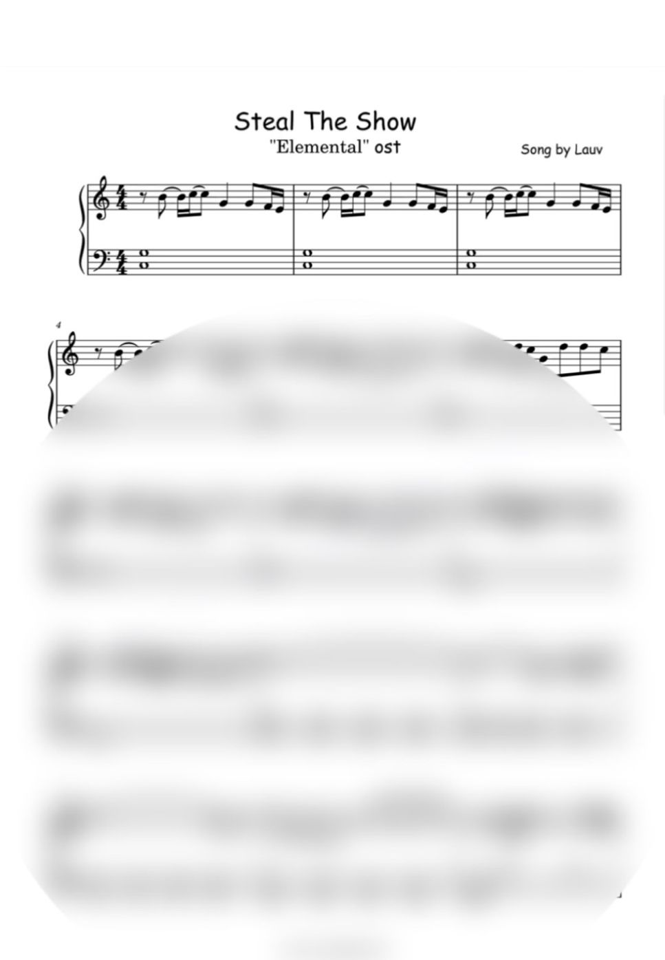 LAUV - Steal The Show (Elemental OST 쉬운악보) Sheets by MusicApplepie