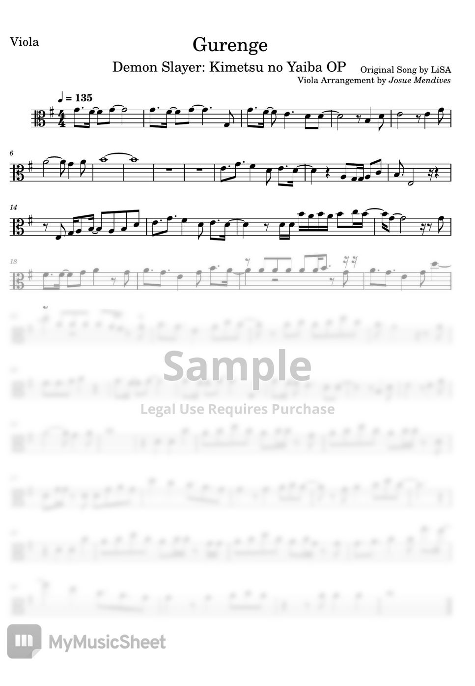 LiSA - Gurenge (Demon Slayer OP) Notenblatt by Josue Mendives