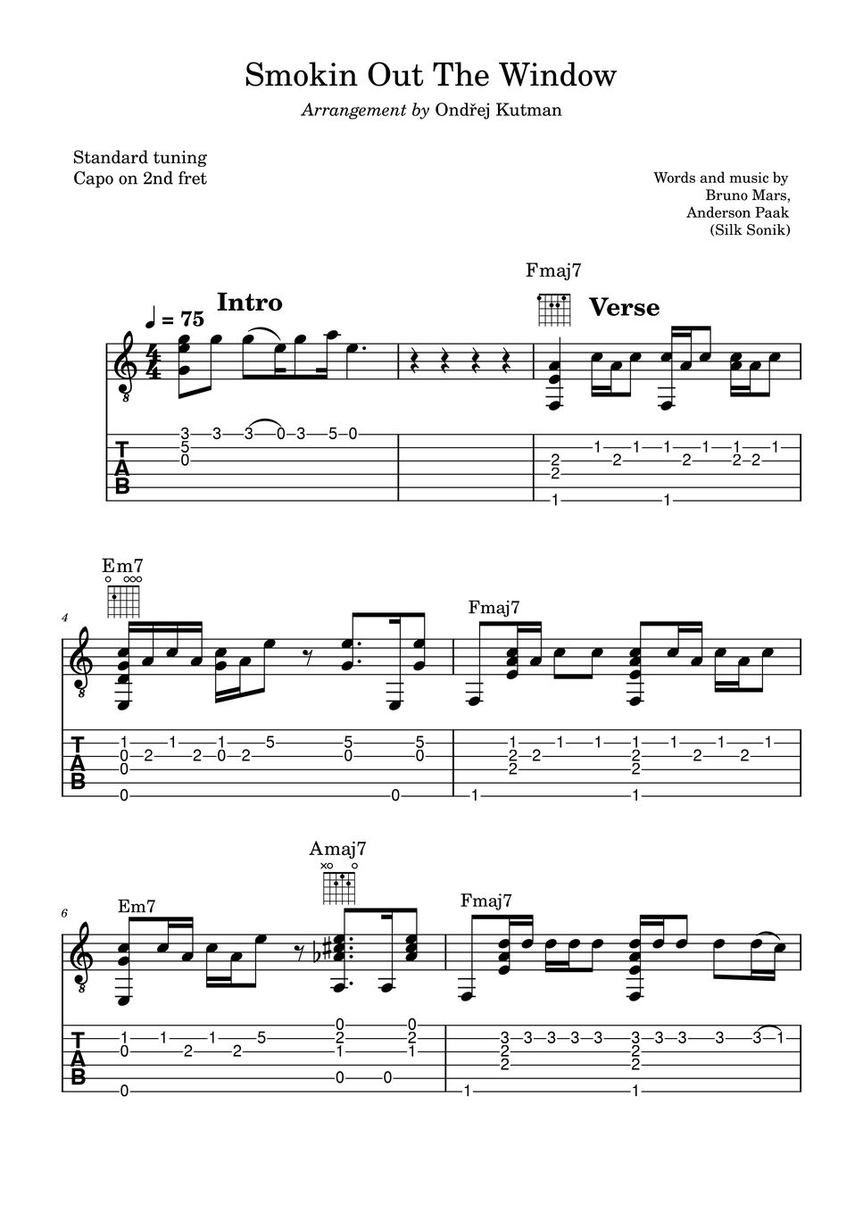 Bruno Mars, Anderson .Paak, Silk Sonic - Smokin Out The Window TAB by Ondřej Kutman