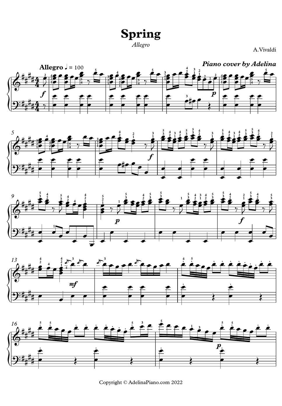 Antonio Vivaldi - Spring(Four Seasons) Notenblatt by Adelina Piano