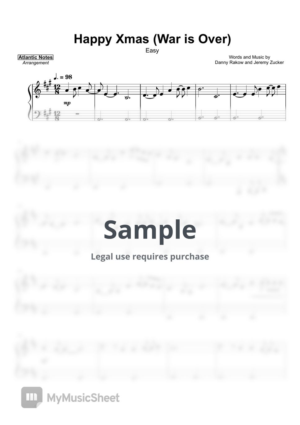 John Lennon - Happy Xmas (War Is Over) Sheets by Atlantic Notes