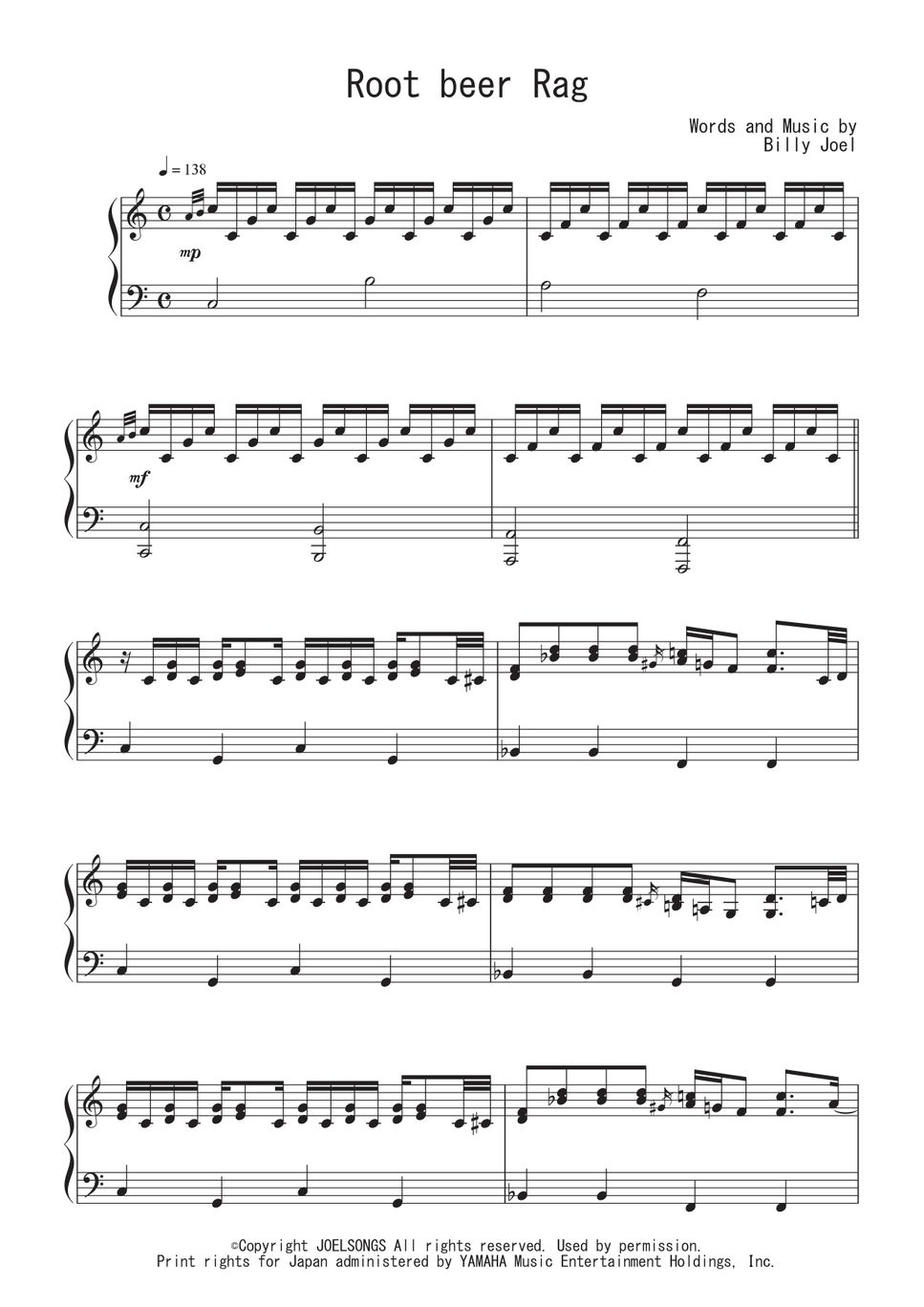 ビリー・ジョエル - Root Beer Rag (完コピ) 楽譜 by Peony