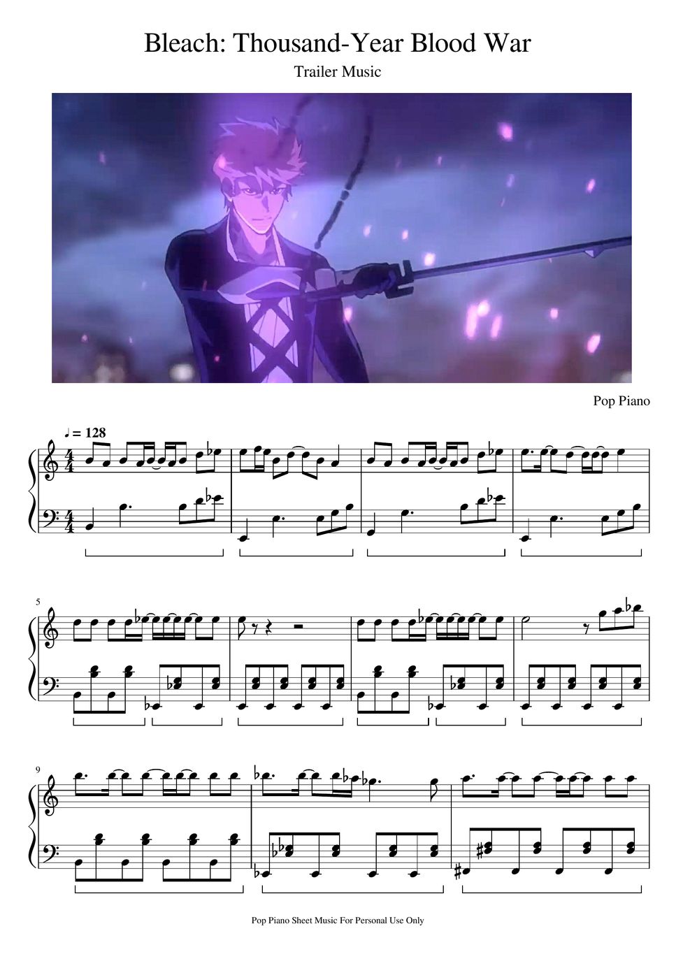 Bleach - A Thousand Year Blood War Sheet by Pop Piano