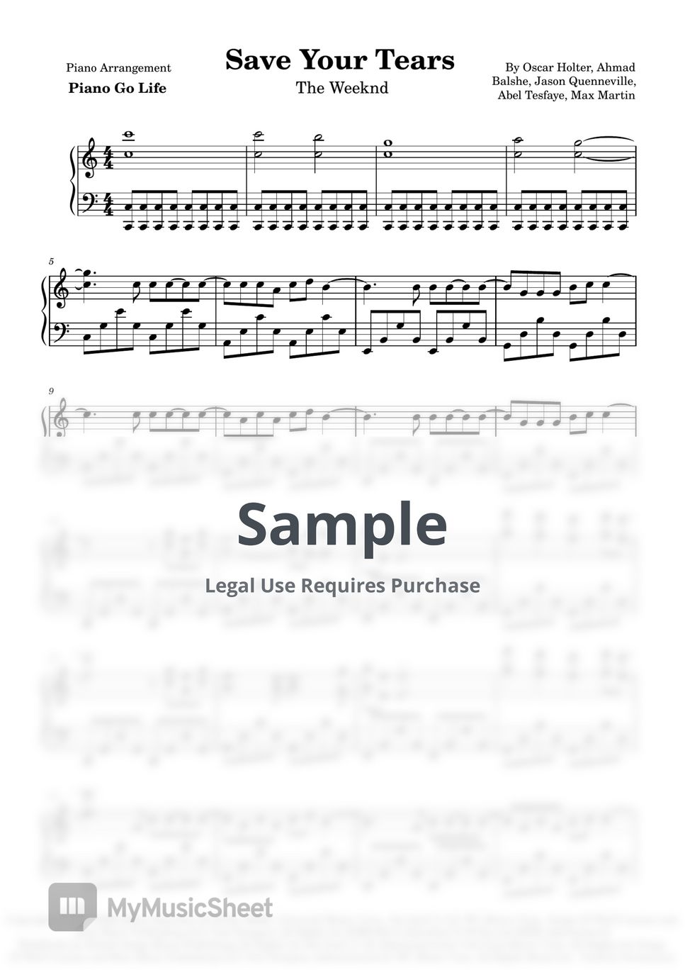 The Weeknd - Save Your Tears Sheets by Piano Go Life