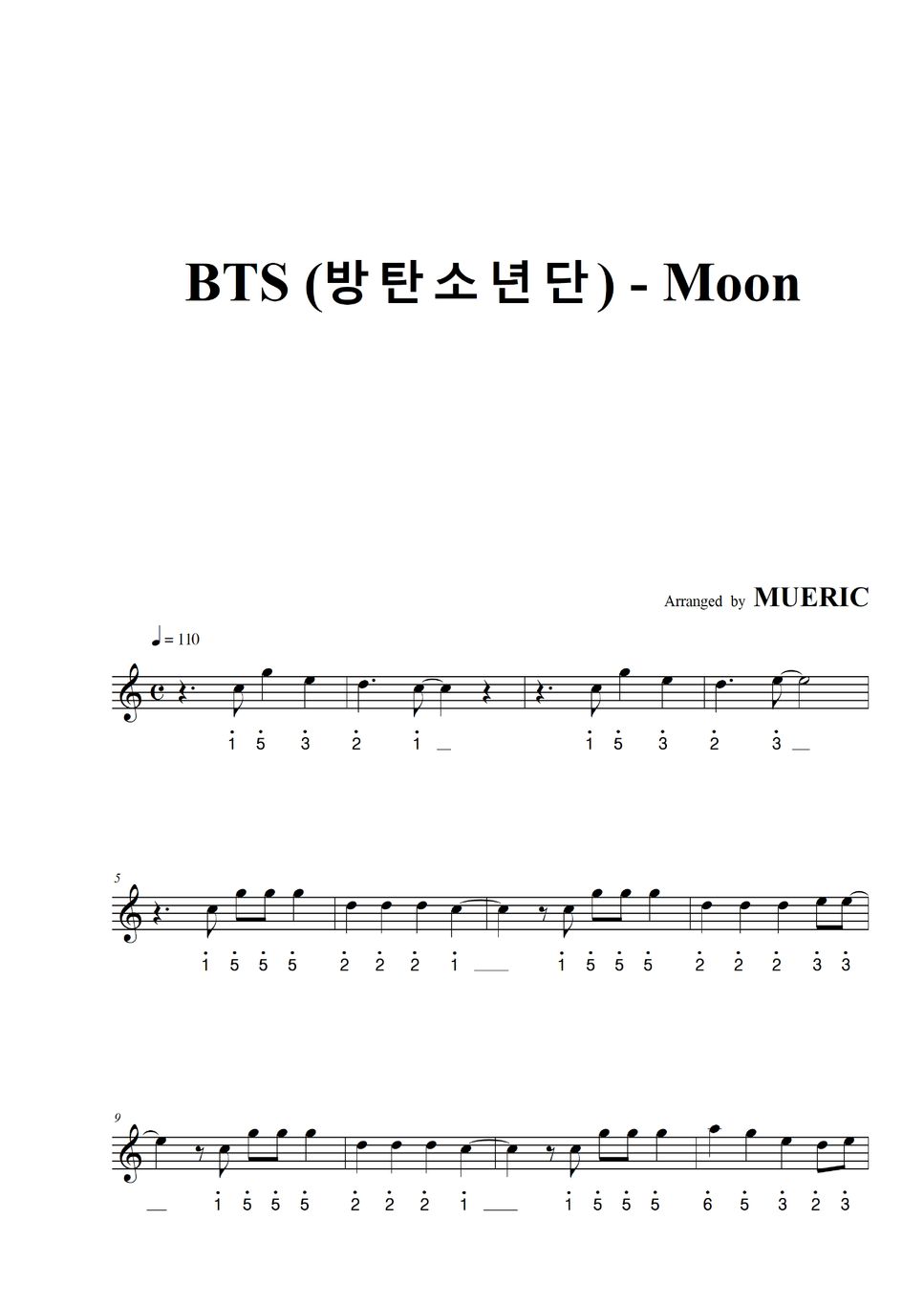 BTS - MOON (Kalimba ver.) 악보 by MUERIC