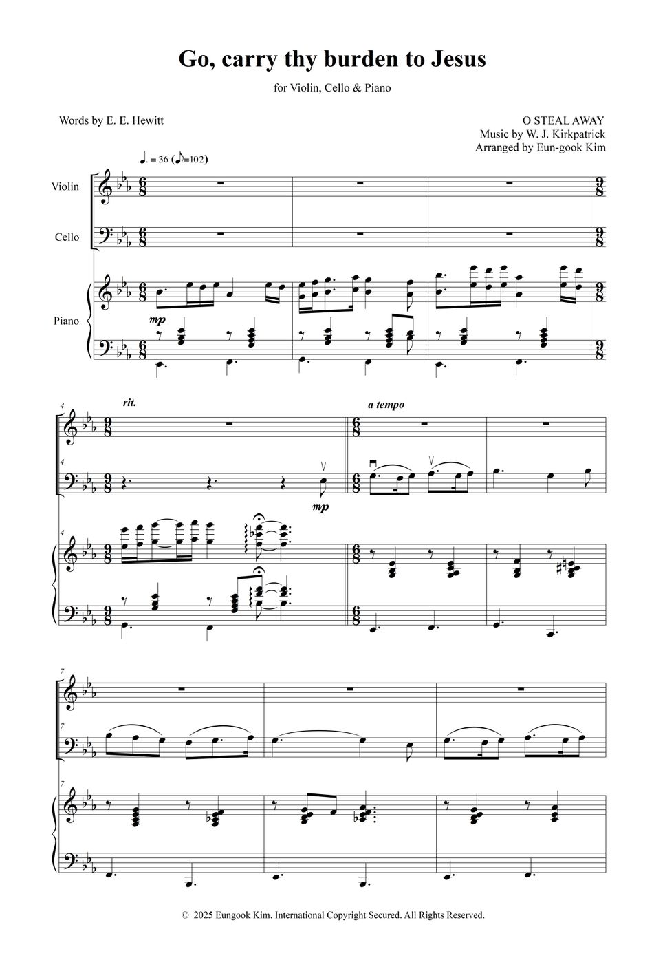 W. J. Kirkpatrick - Go, carry thy burden to Jesus (Piano Trio(Vn,Vc,Pf ...