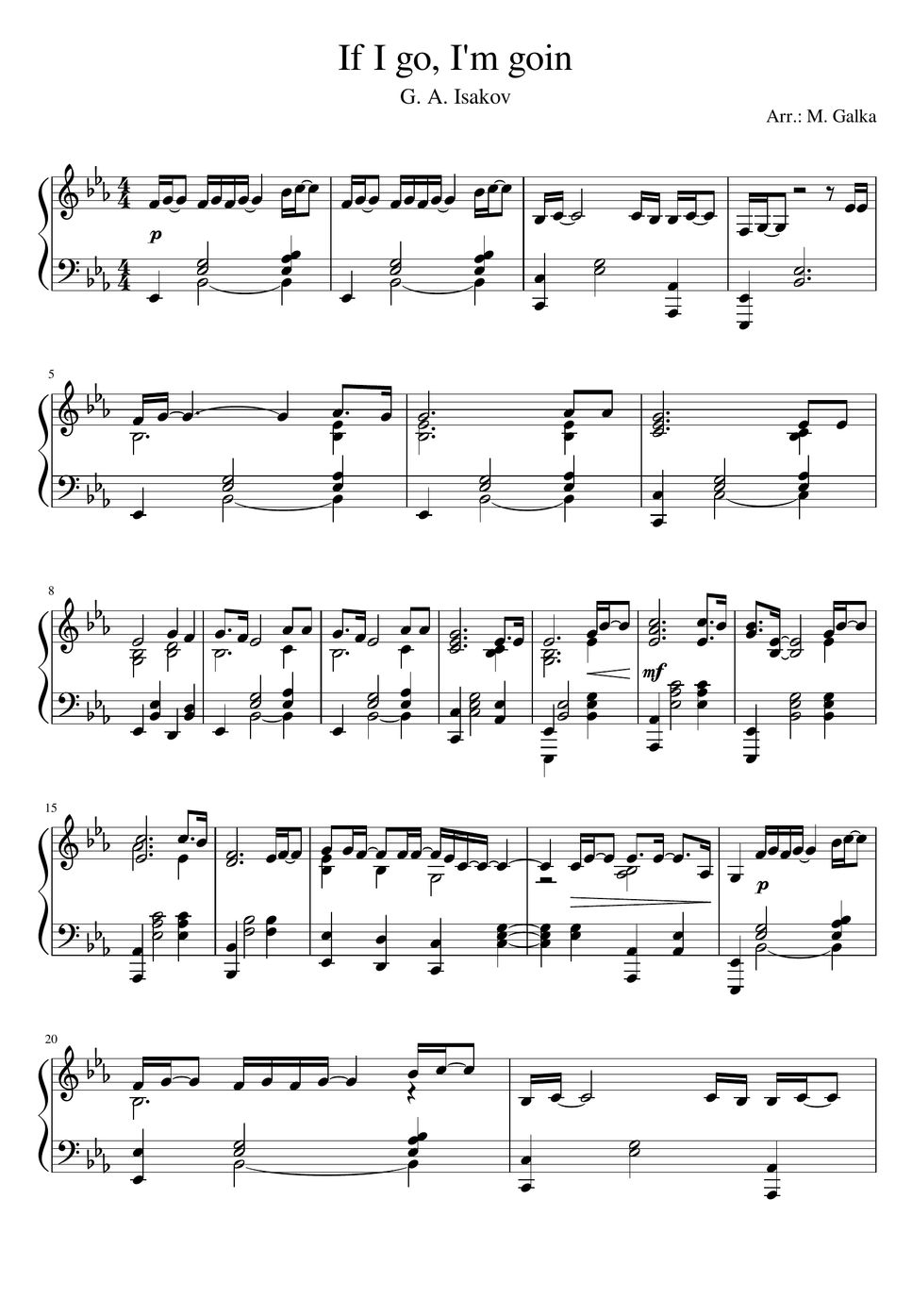 Gregory Alan Isakov - If I go, I'm goin Piano Cover Sheet by Magdalena Galka