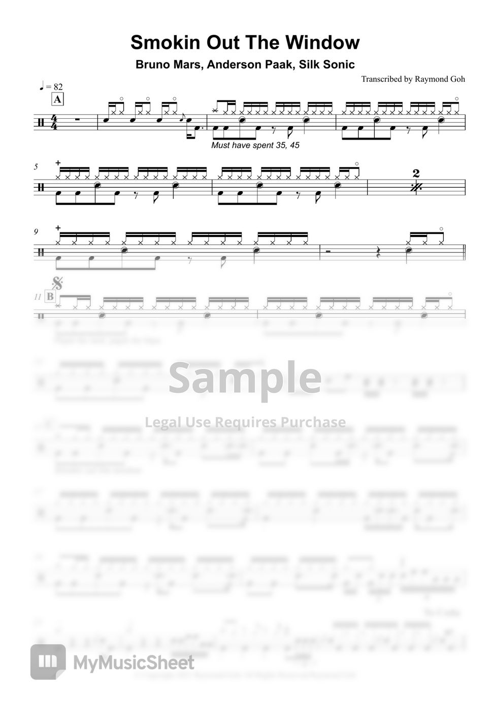 Bruno Mars, Anderson .Paak, Silk Sonic - Smokin Out The Window Partitura by Raymond Goh