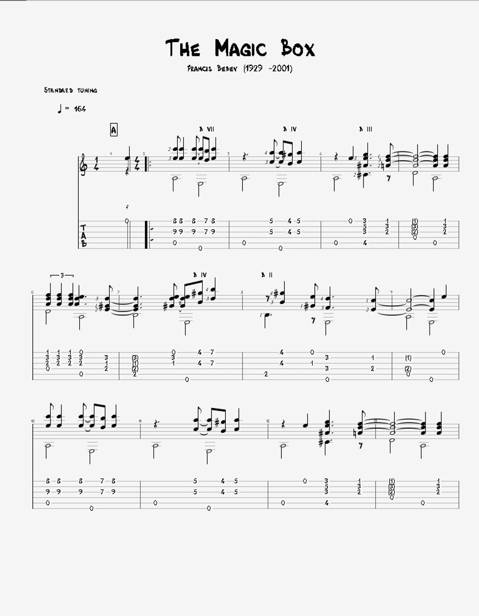 Francis Bebey - The Magic Box Sheets by 「Agape Guitar」