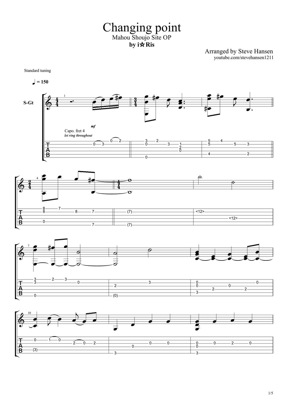 i Ris - Changing point (From "Mahou Shoujo Site") (Fingerstyle) TAB by Steve Hansen