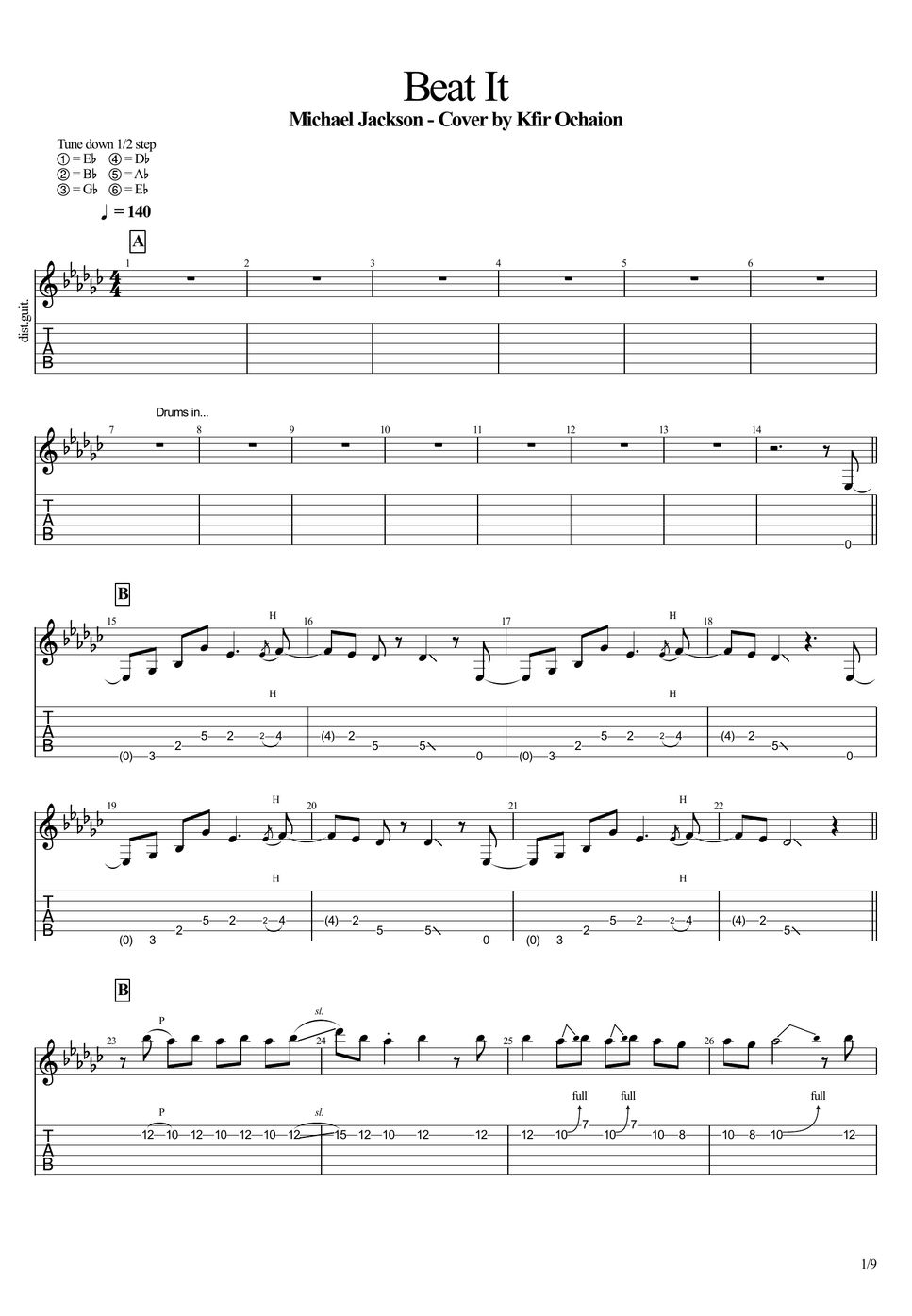 Michael Jackson - Beat It TAB by Kfir Ochaion