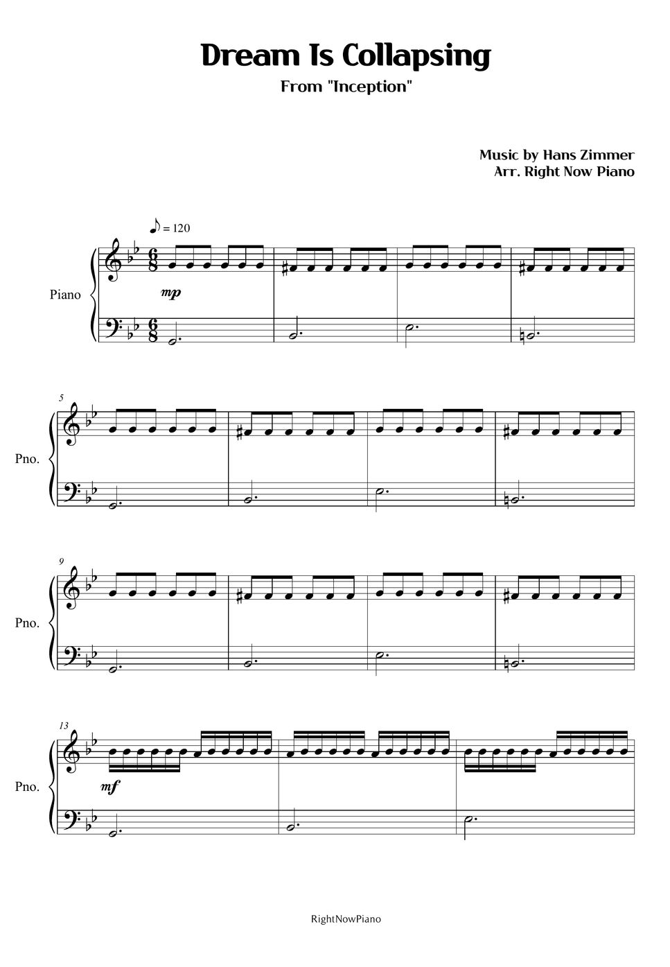 Inception - Dream Is Collapsing 악보 by Right Now Piano