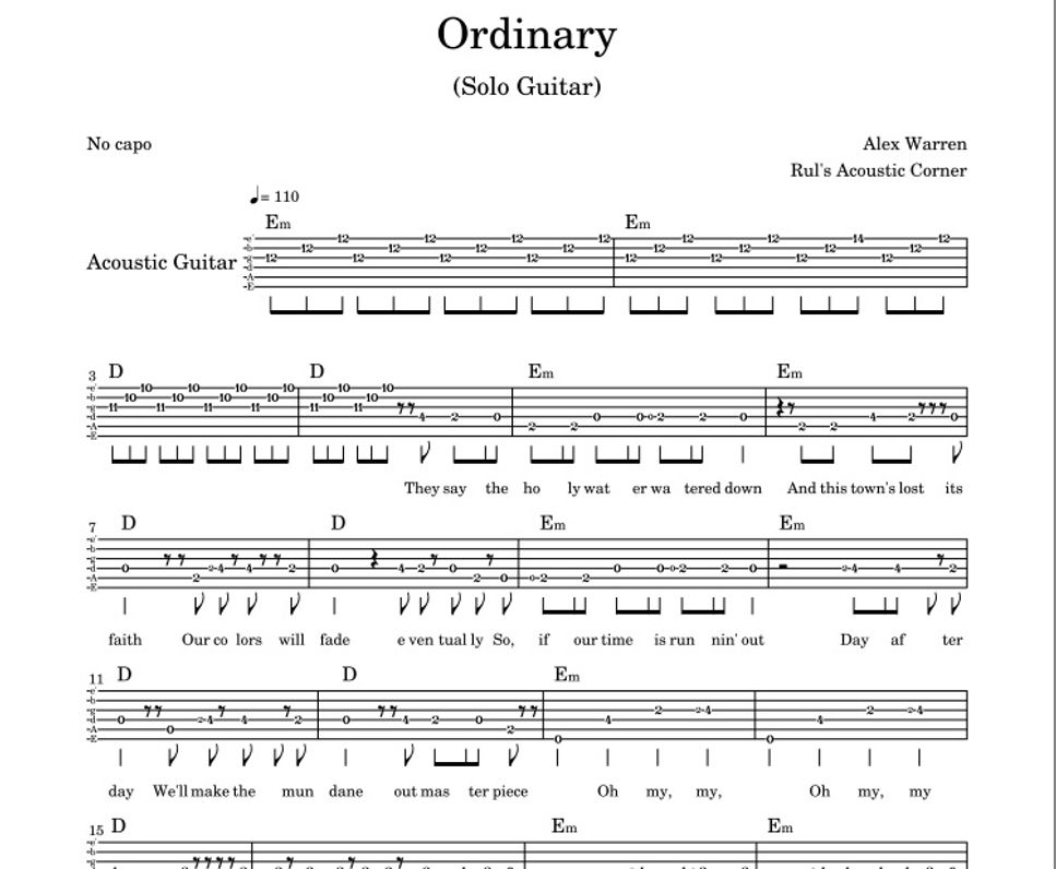 Alex Warren - Ordinary (Solo Guitar Fingerstyle tabs for normal level ...