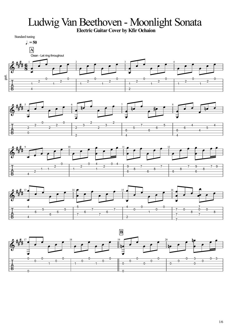 Ludwig Van Beethoven - Moonlight Sonata (1st Movement) TAB by Kfir Ochaion