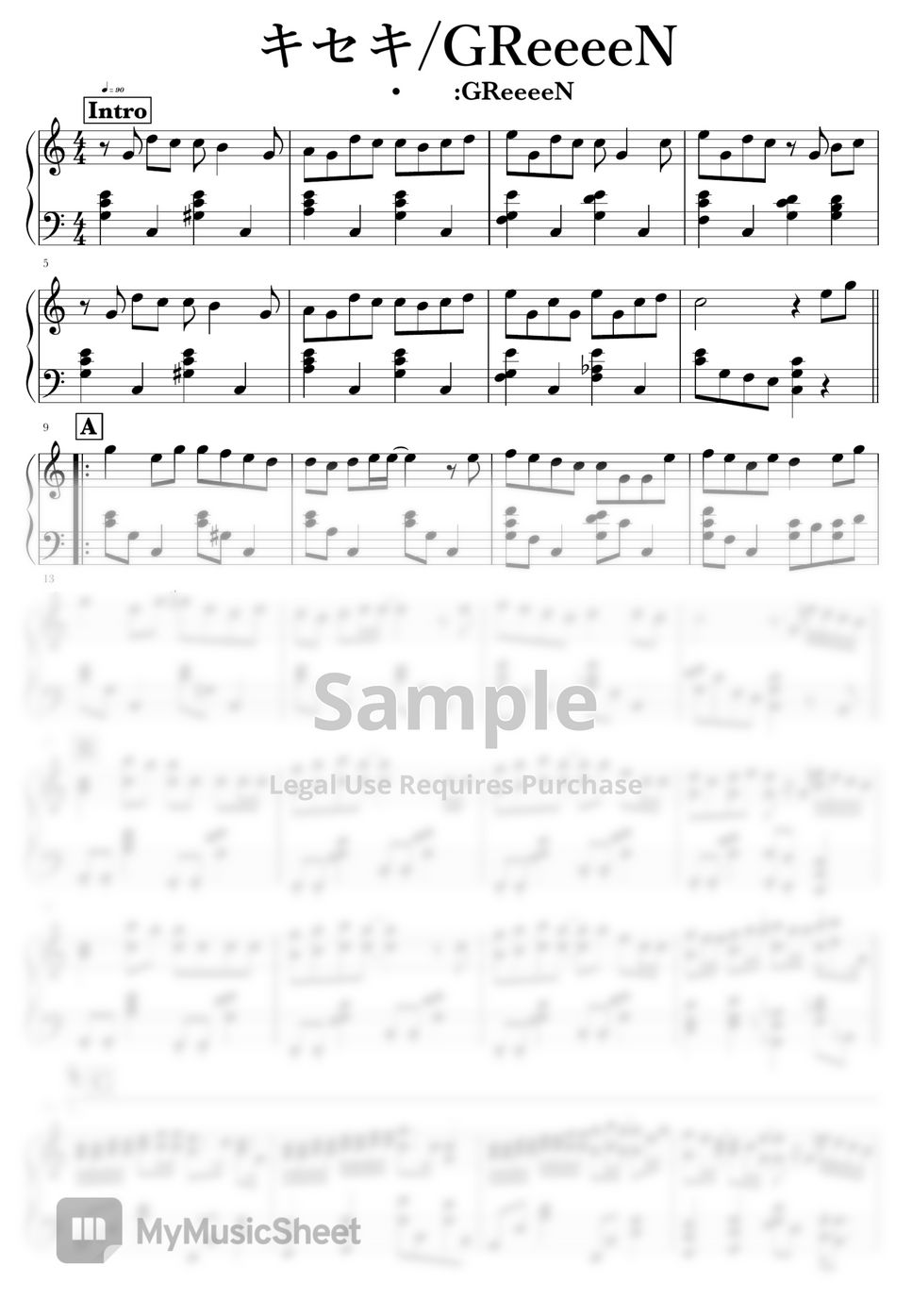 GReeeeN - キセキ Sheet by Eri Nagayama