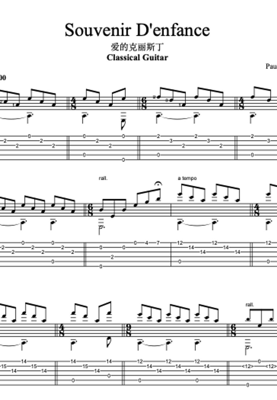 Paul de Senneville - Souvenir D'enfance (Classical Guitar) Sheets by Yap