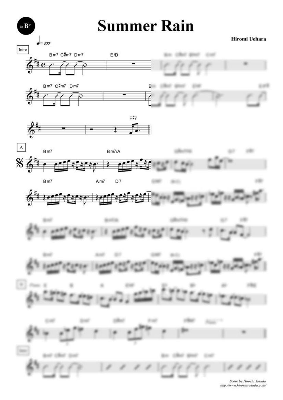 Hiromi Uehara - SUMMER RAIN inBb Sheet by YASUDA