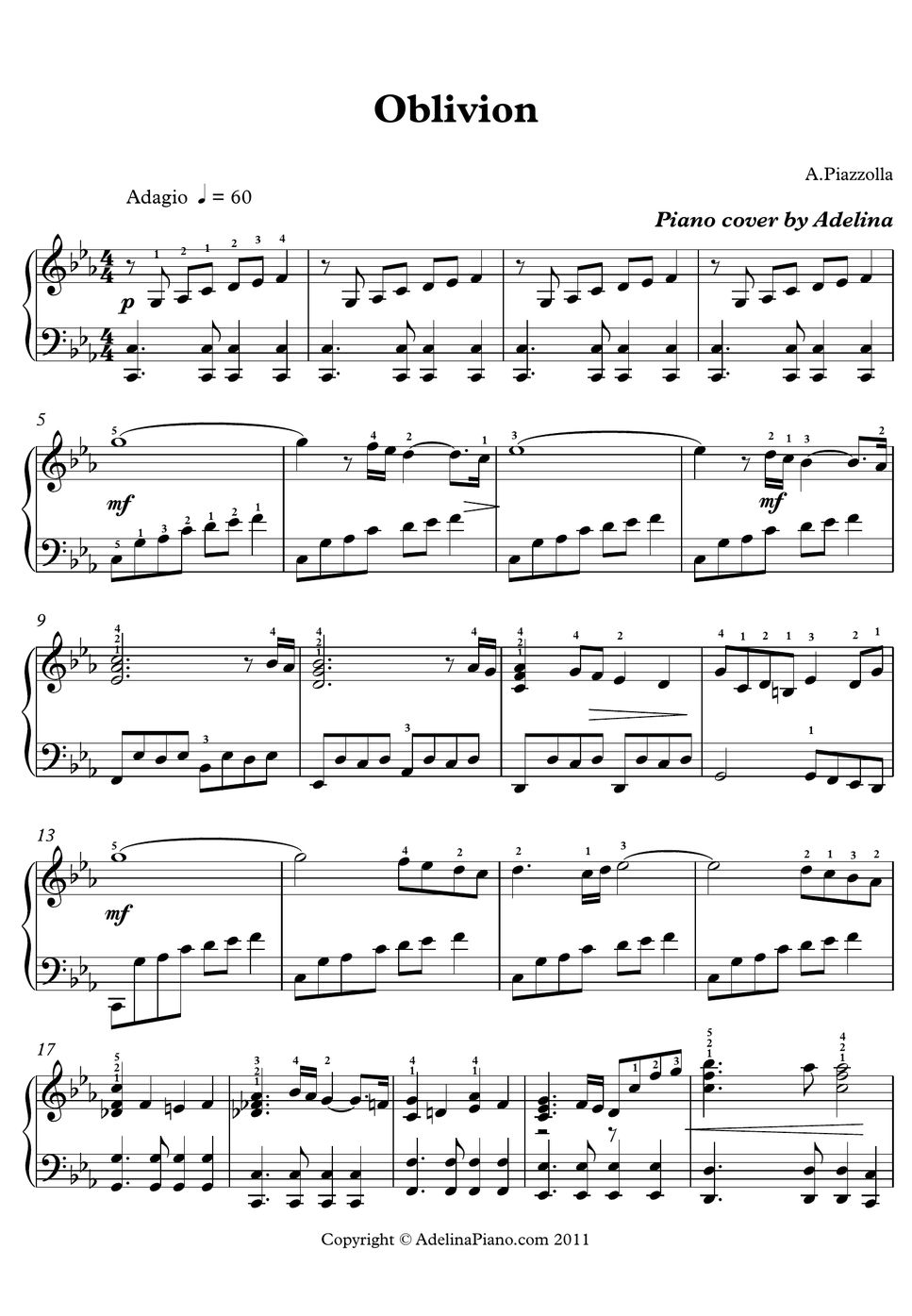 Piazzolla - Oblivion Spartito by Adelina Piano