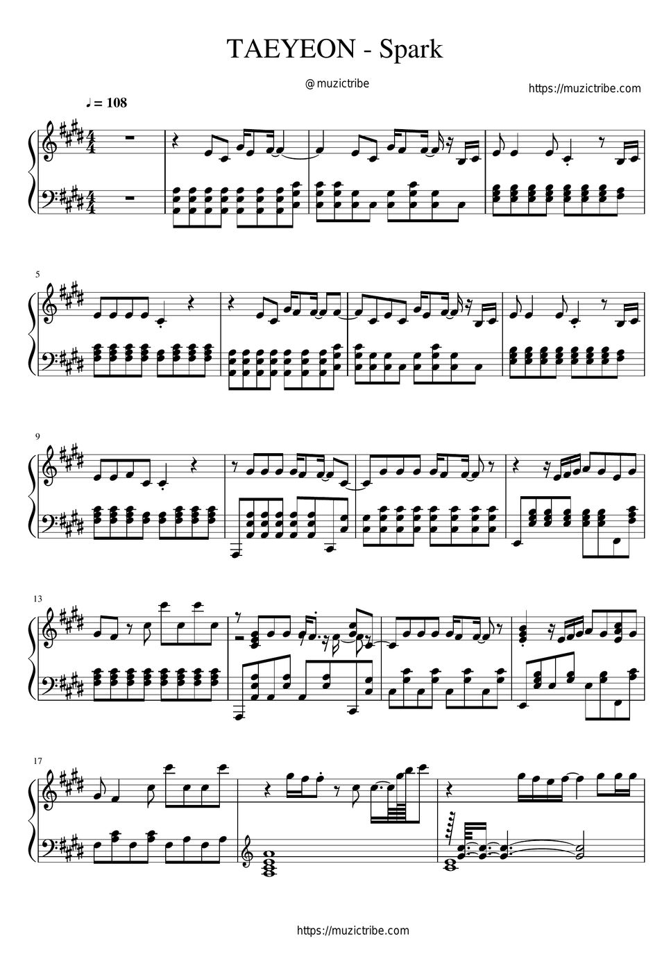 TAEYEON 태연 '불티 (Spark)' - Piano Sheet + MP3 Hoja