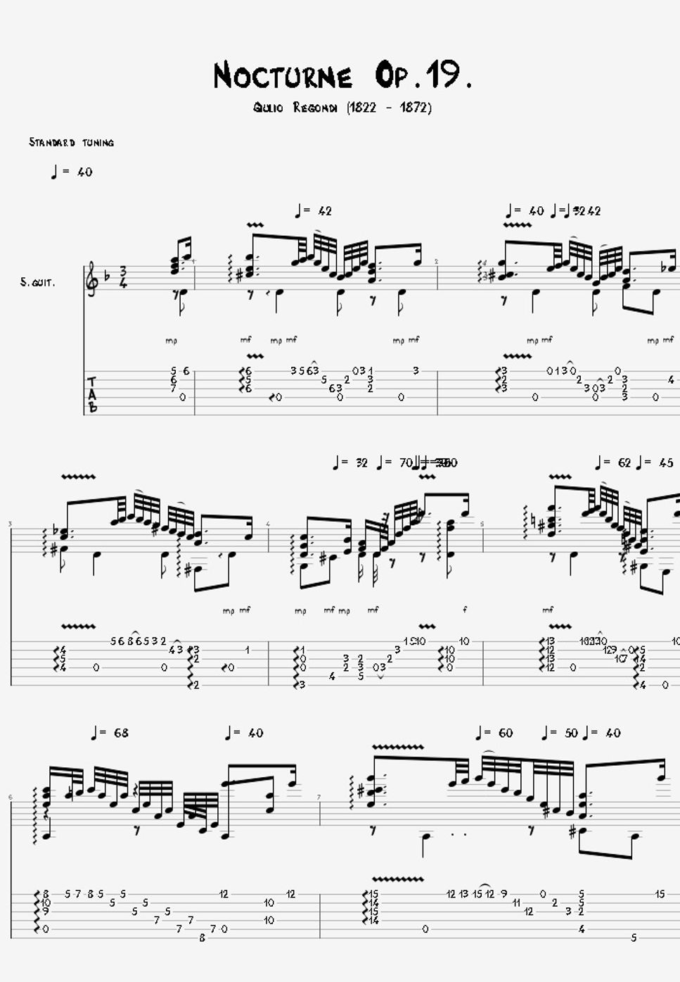 Giulio Regondi - Reverie Nocturne Op.19. TAB+1 Staff by Agape Guitar