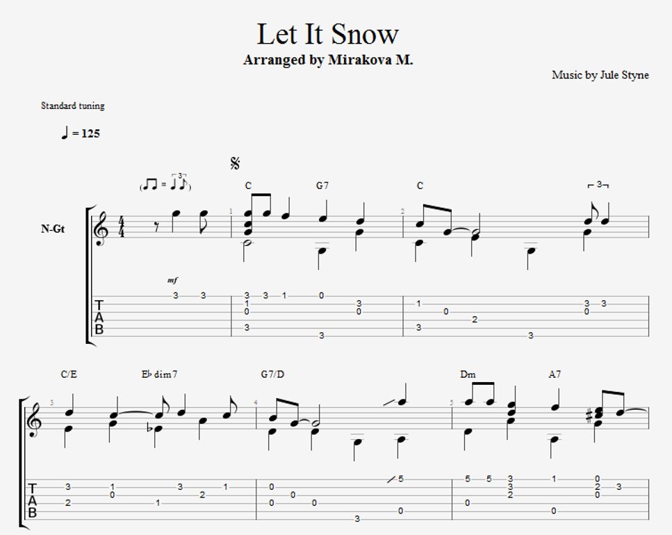 Jule Styne - Let It Snow Tab + pontuação de linha única by Marina Mirakova