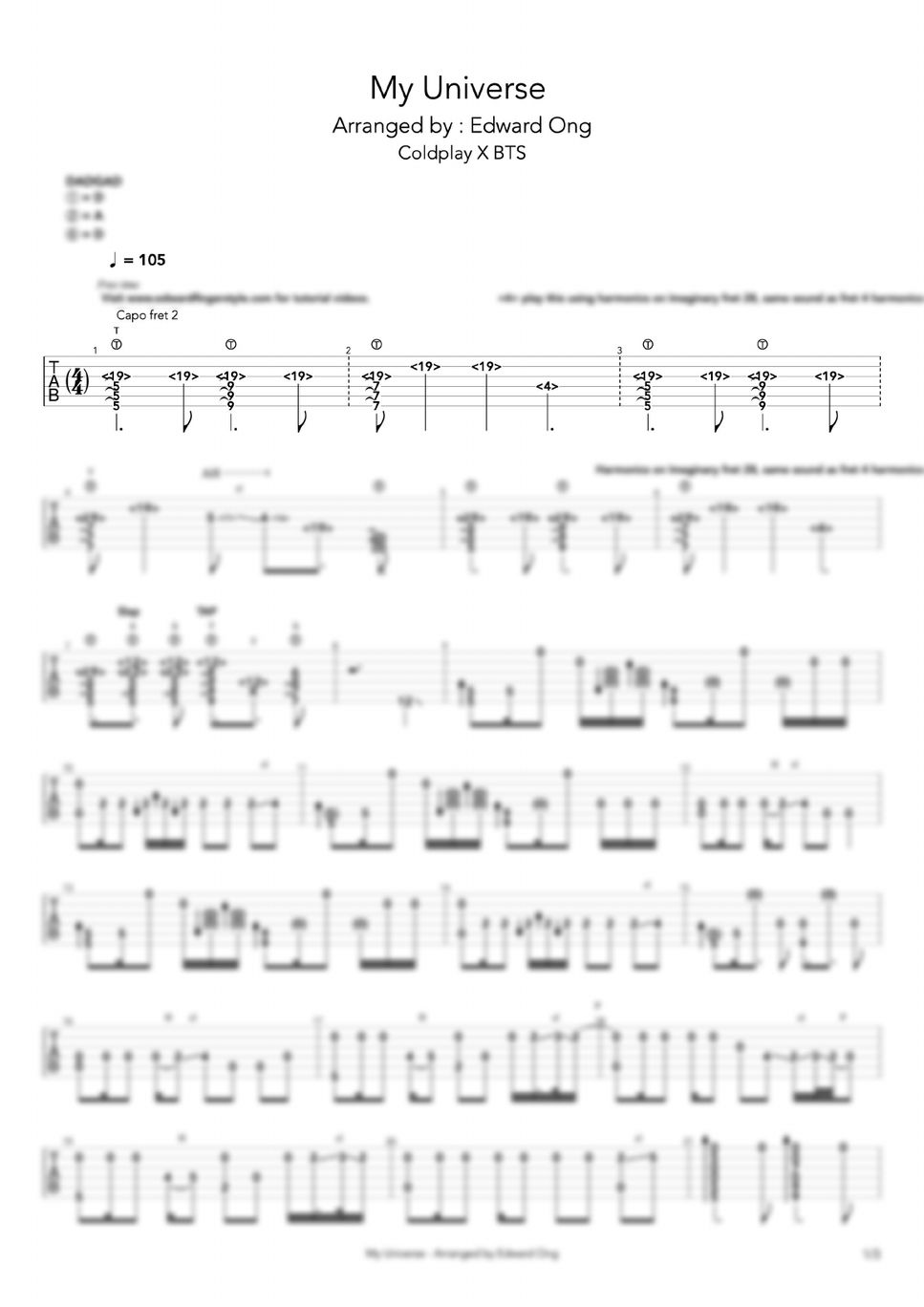 Coldplay ft. BTS - My Universe Fingerstyle Guitar TAB by Edward Ong