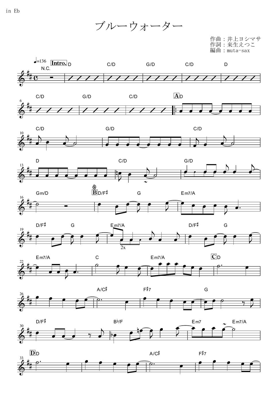 Miho Morikawa - Blue Water (Nadia: Secret of Blue Water / in Eb) Sheet ...