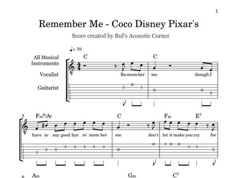 Remember Me - Coco Acoustic Lyrics Chord video
