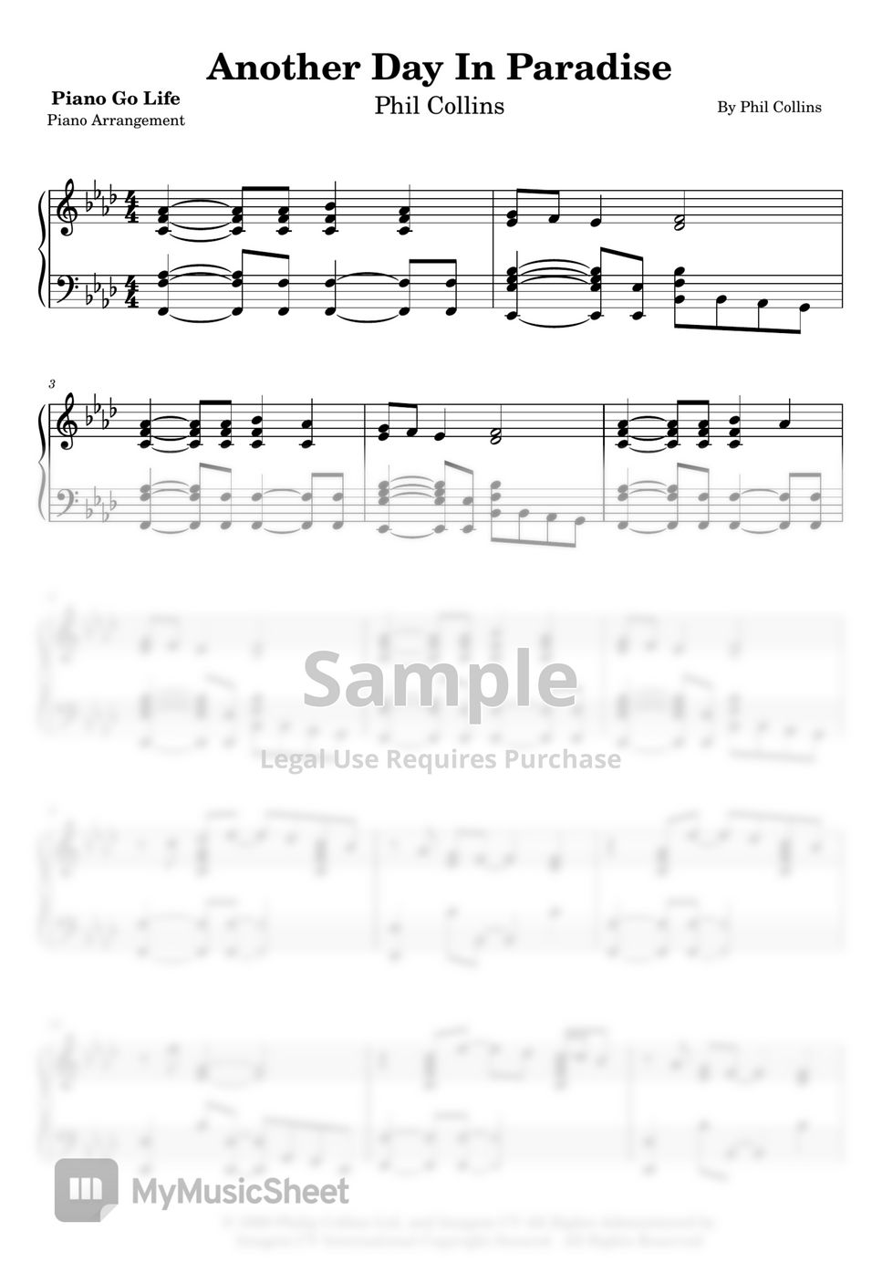 Phil Collins - Another Day In Paradise Spartito by Piano Go Life