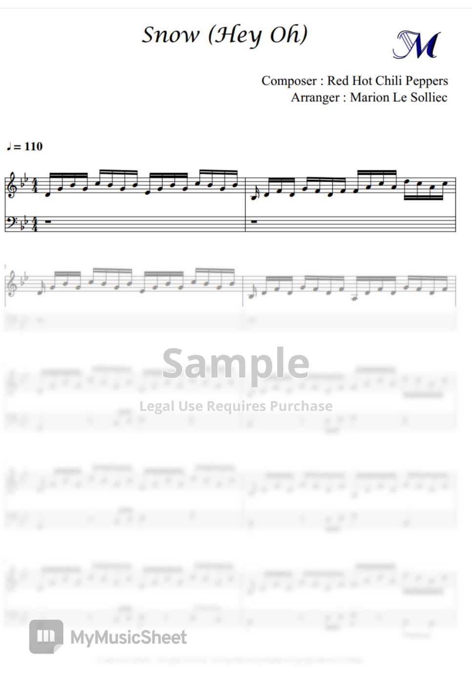 Red Hot Chili Peppers - Snow (Hey Oh) 악보 by Marion Le Solliec
