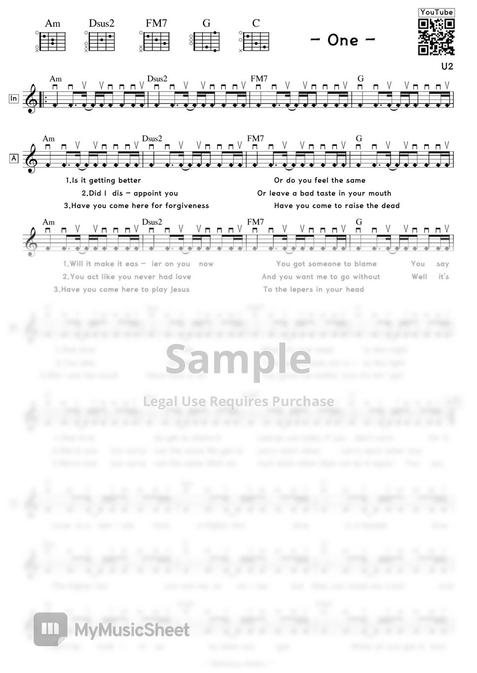 U2 - One TAB by Delicious Guitar